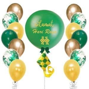 36 inch Hari Raya Green Balloon with Side Bouquets - funlah.com