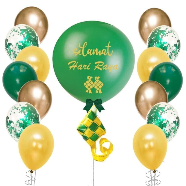 36 inch Hari Raya Green Balloon with Side Bouquets - funlah.com