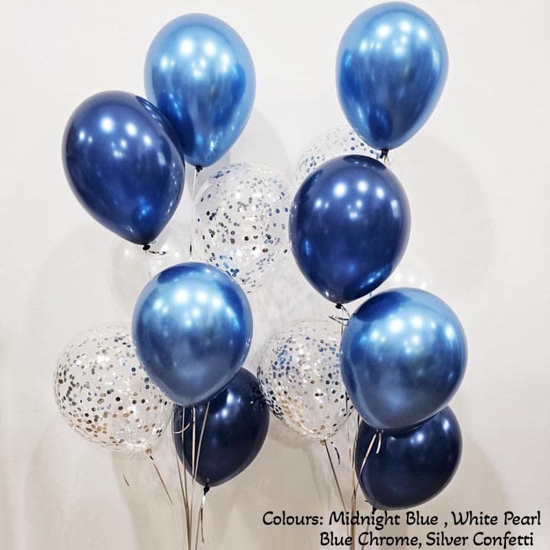 12" Midnight Blues Confetti Balloon Bouquet